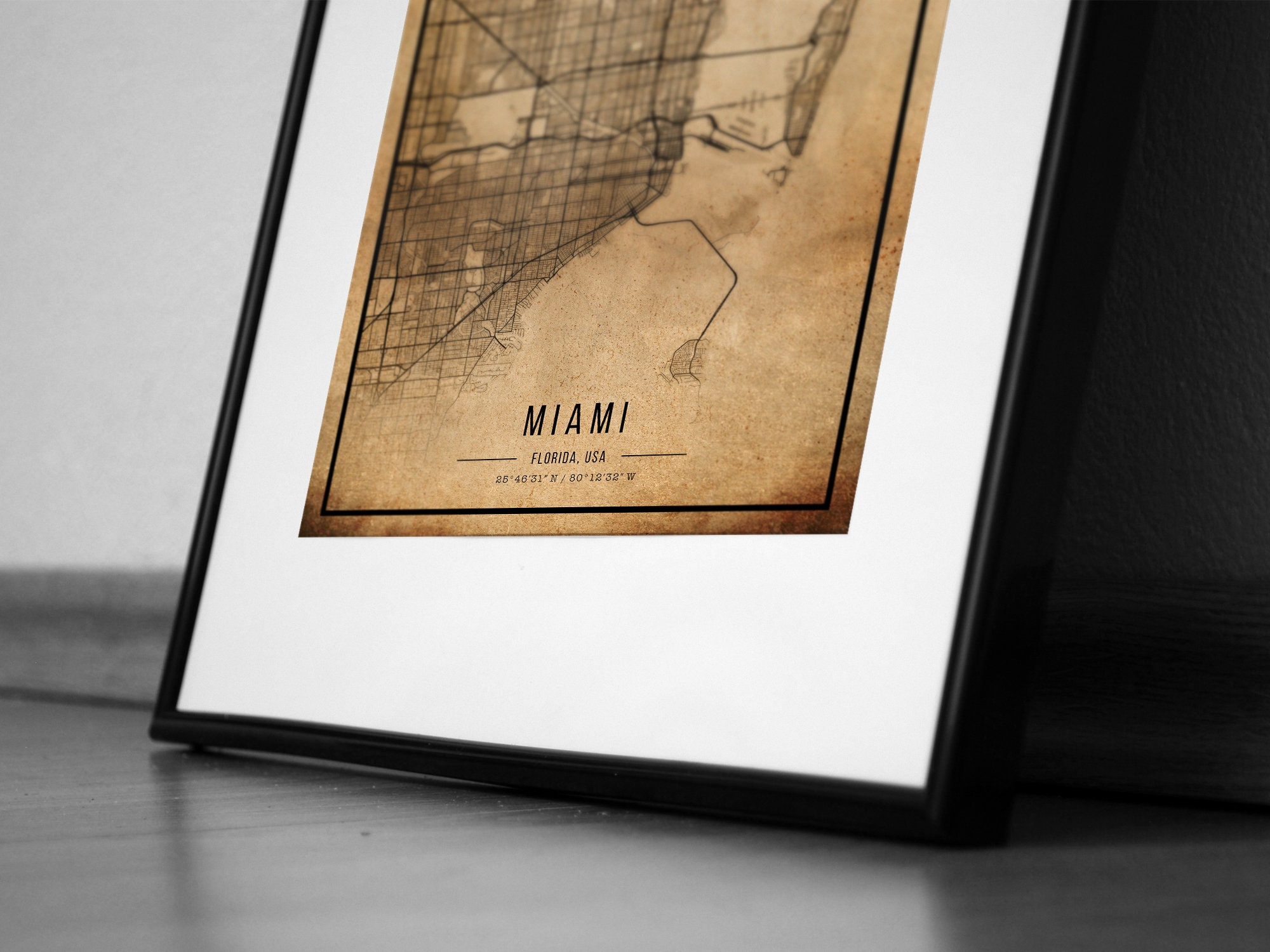 Miami Vintage Map Poster Miami Old Map Grunge Miami Map | Etsy
