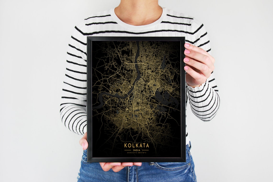 Kolkata Map Poster Kolkata City Gold Map Poster Kolkata | Etsy