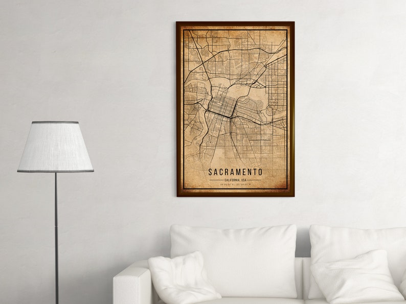Sacramento Vintage Map Poster Sacramento Old Map Grunge - Etsy