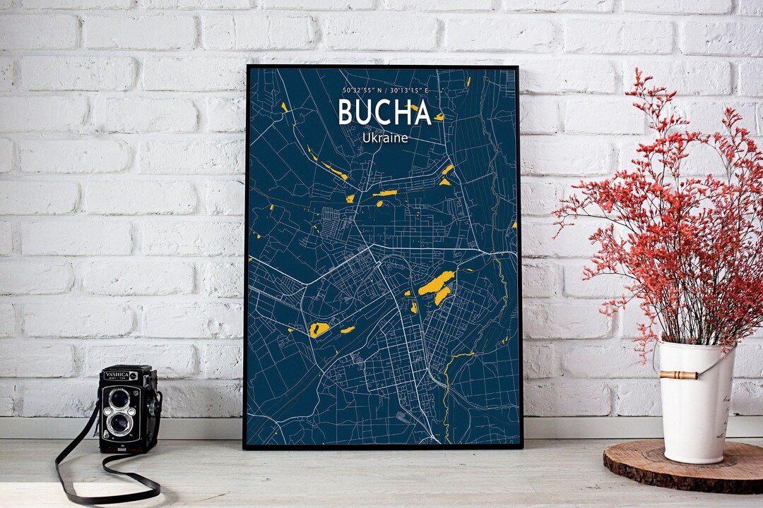 Bucha Blue Map Poster, Bucha City Modern Map Print, Bucha City Sign ...