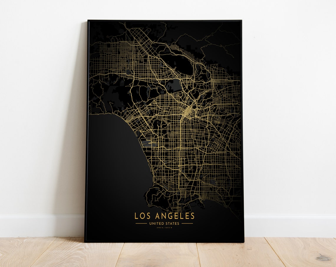 Los Angeles Map Poster Los Angeles Gold Map Poster Los - Etsy