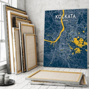 Kolkata Blue Map Poster, Kolkata City Modern Map Print, Kolkata City ...