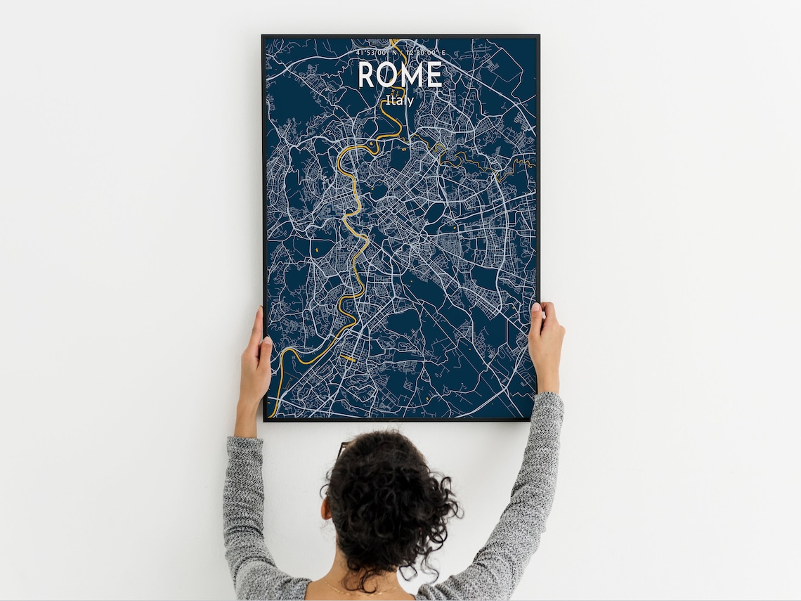 Rome Blue Map Poster Rome City Blue Map Poster Rome City - Etsy