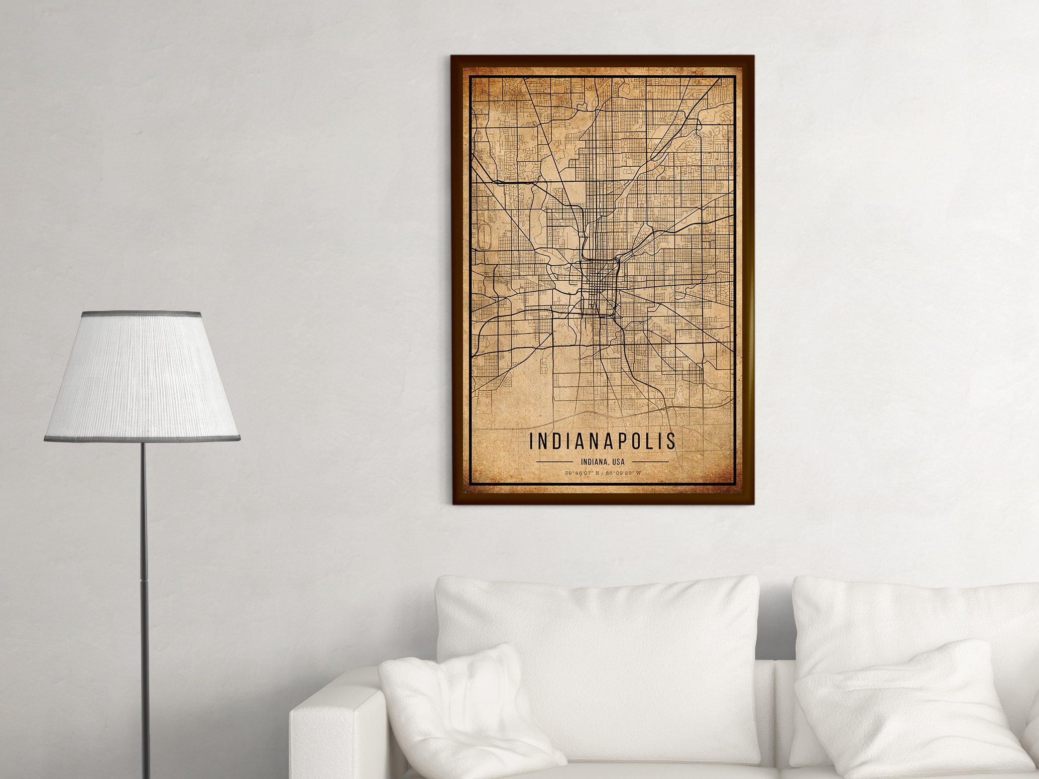Indianapolis Vintage Map Poster Indianapolis Old Map Grunge | Etsy