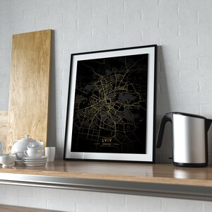 Lviv Gold Map Poster, Lviv Black Gold Map Art, Lviv City Map Poster ...