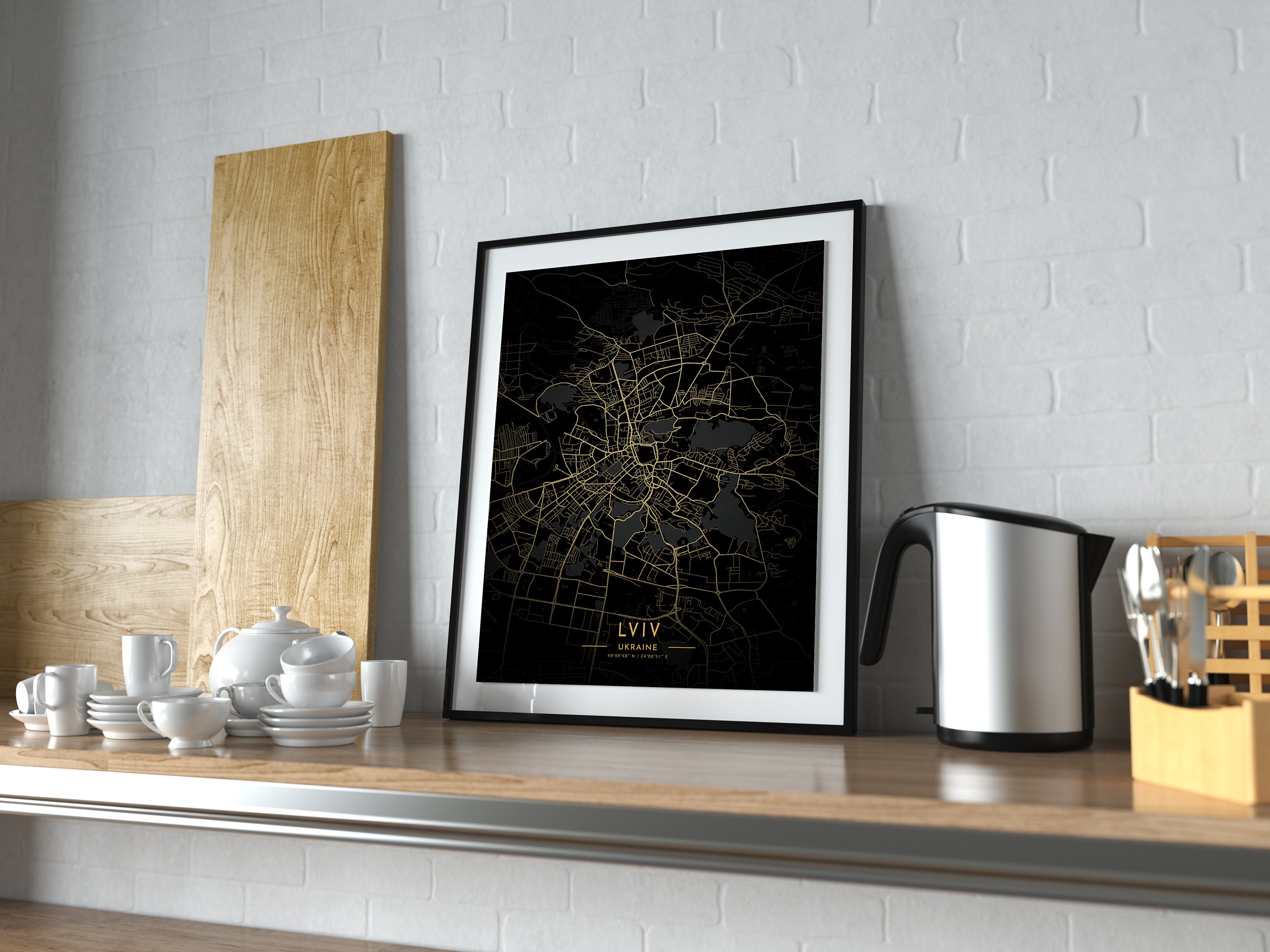 Lviv Gold Map Poster, Lviv Black Gold Map Art, Lviv City Map Poster ...