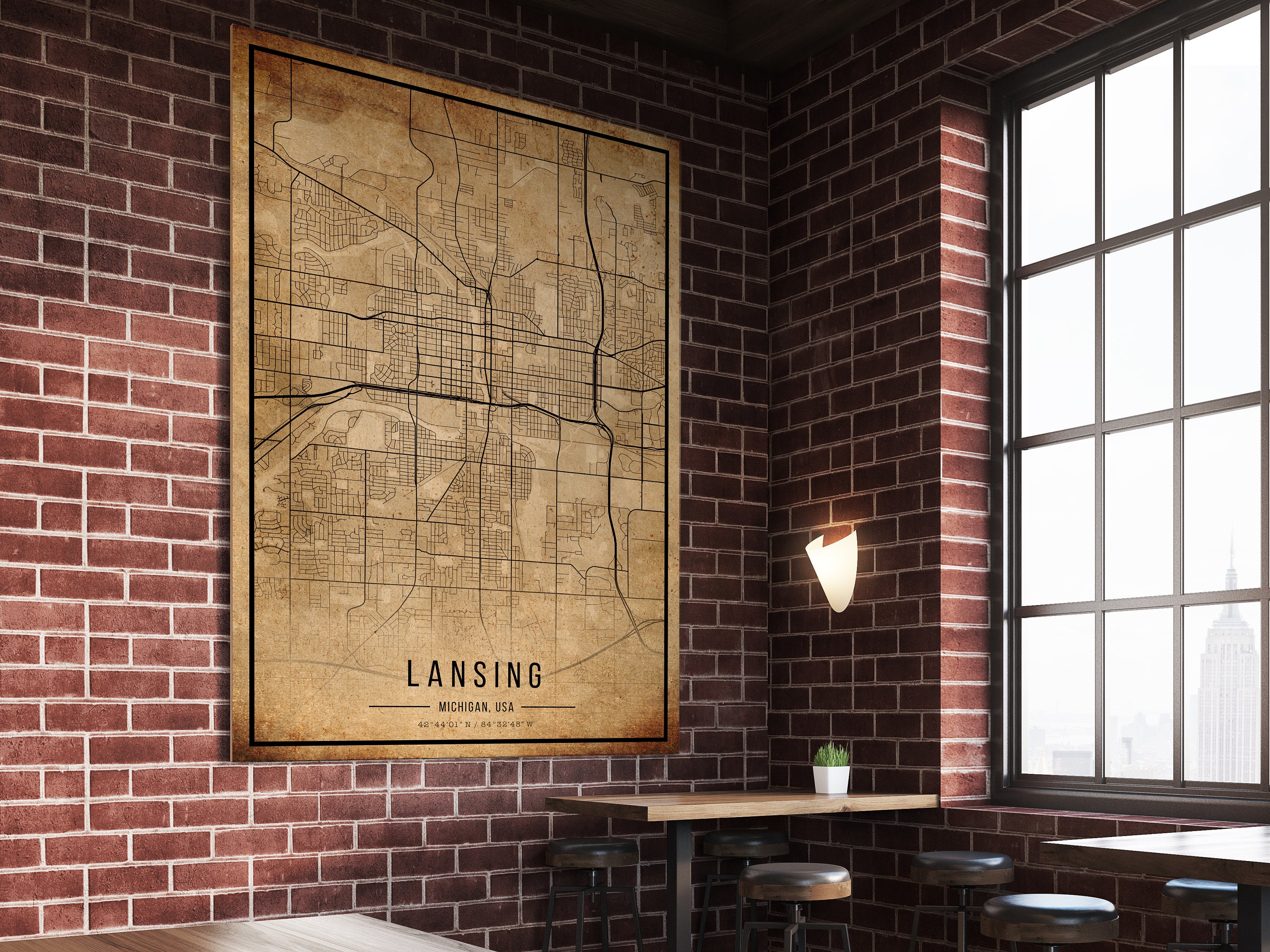 Lansing Vintage Map Poster Lansing Old Map Grunge Lansing | Etsy