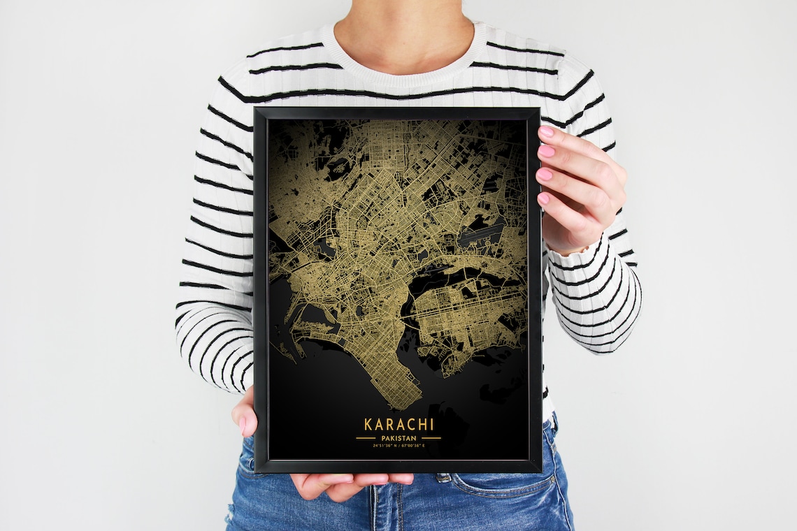 Karachi Map Poster Karachi City Gold Map Poster Karachi - Etsy