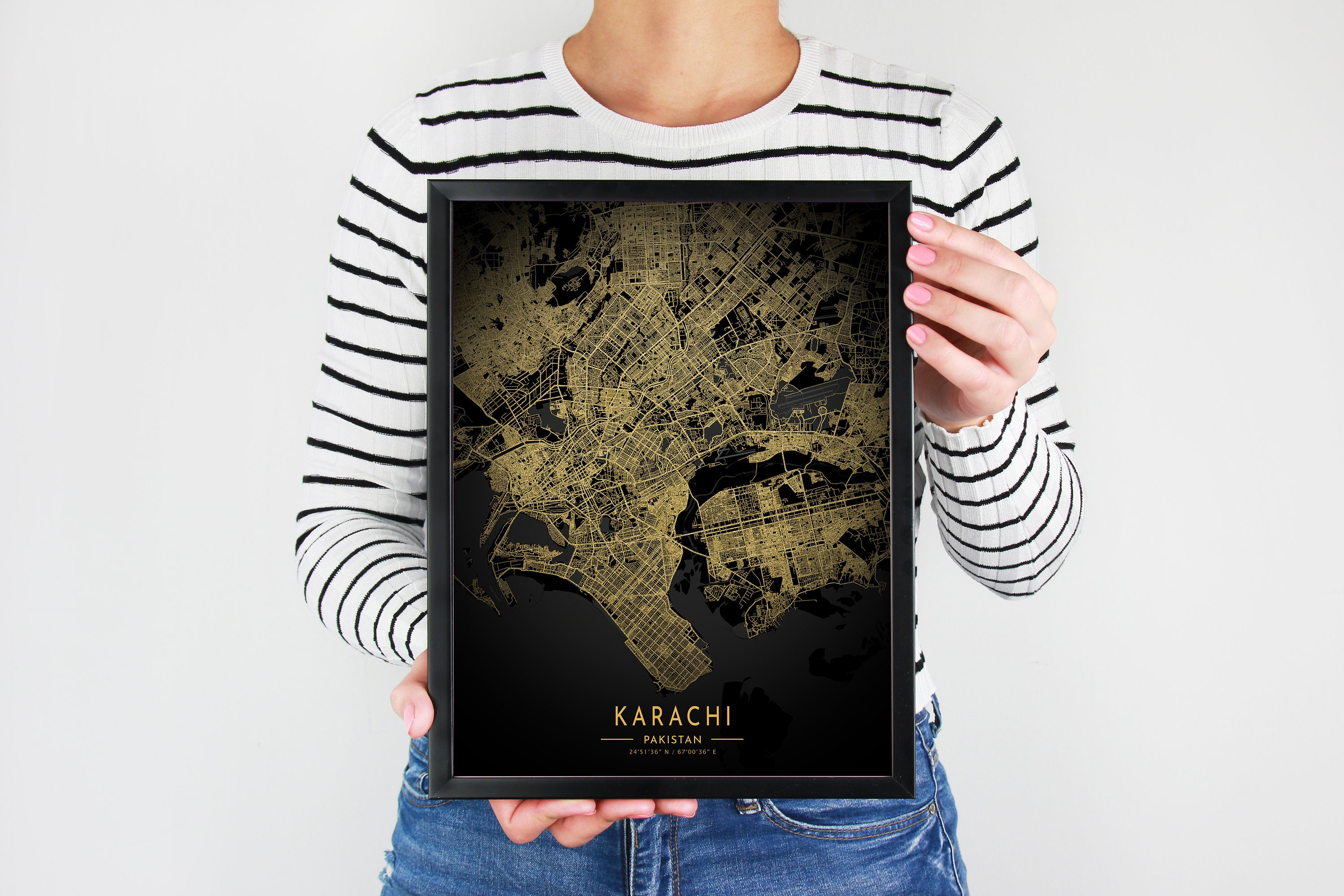 Karachi Map Poster Karachi City Gold Map Poster Karachi - Etsy