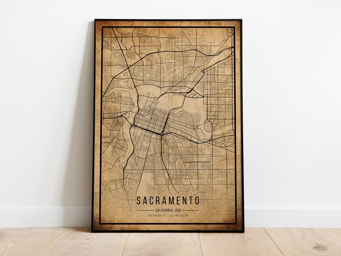 Sacramento Vintage Map Poster Sacramento Old Map Grunge | Etsy