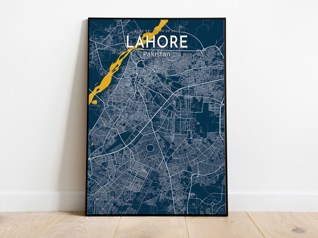 Lahore City Map Poster: Modern Blue Pakistan Map Art - Etsy