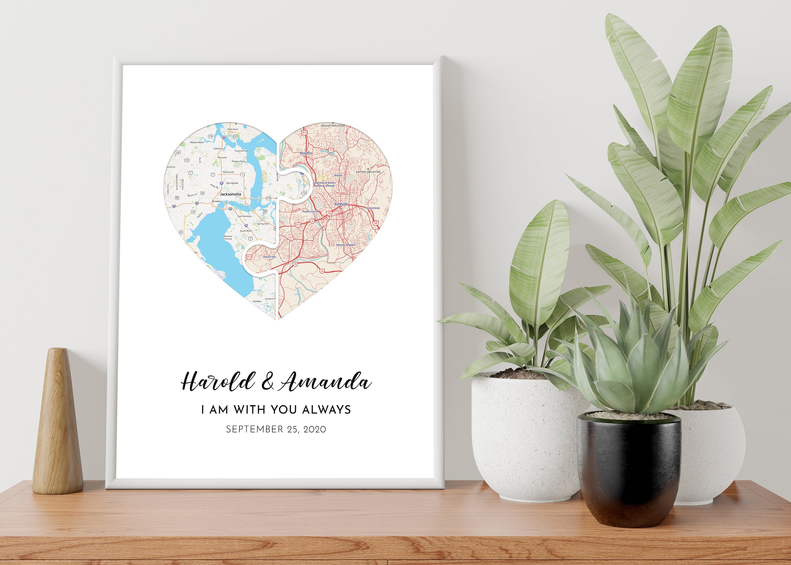 Personalized Heart Map Print Going Away Gift Unique Wedding - Etsy