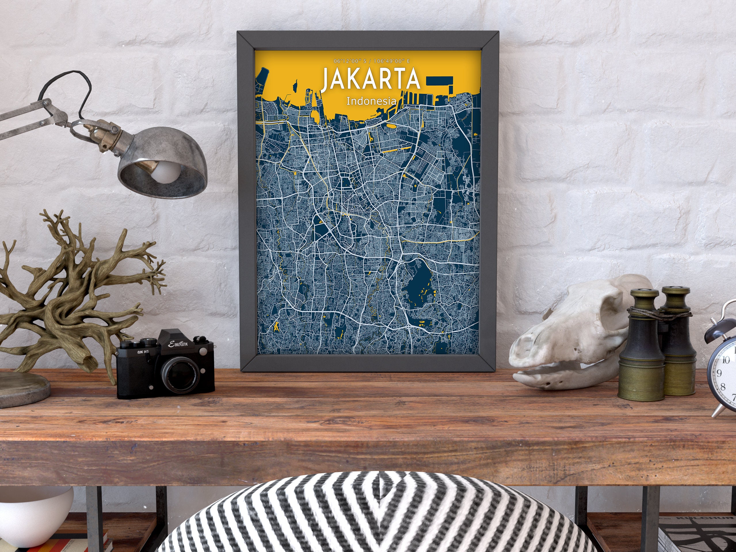 Jakarta Blue Map Poster Jakarta City Modern Map Print | Etsy