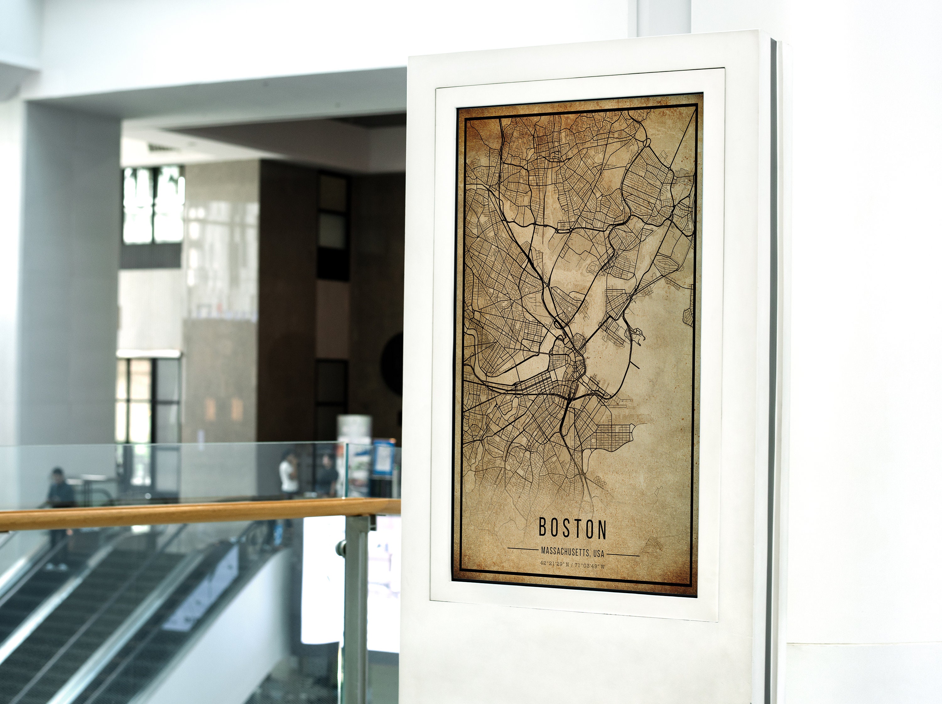 Boston Vintage Map Poster Boston Old Map Grunge Boston Map | Etsy