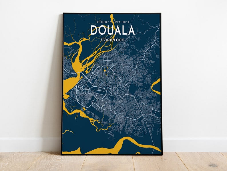 Douala Cameroon Map Poster: Blue City Art Print - Etsy