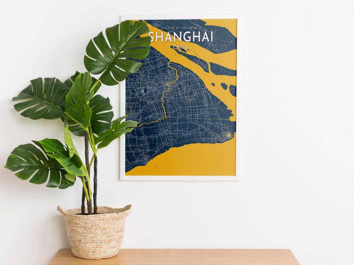 Shanghai Blue Map Poster Shanghai City Modern Map Print | Etsy