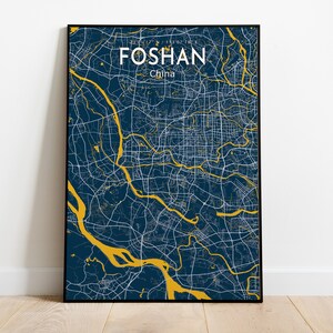 Foshan Blue Map Poster, Foshan City Modern Map Print, Foshan City Sign ...