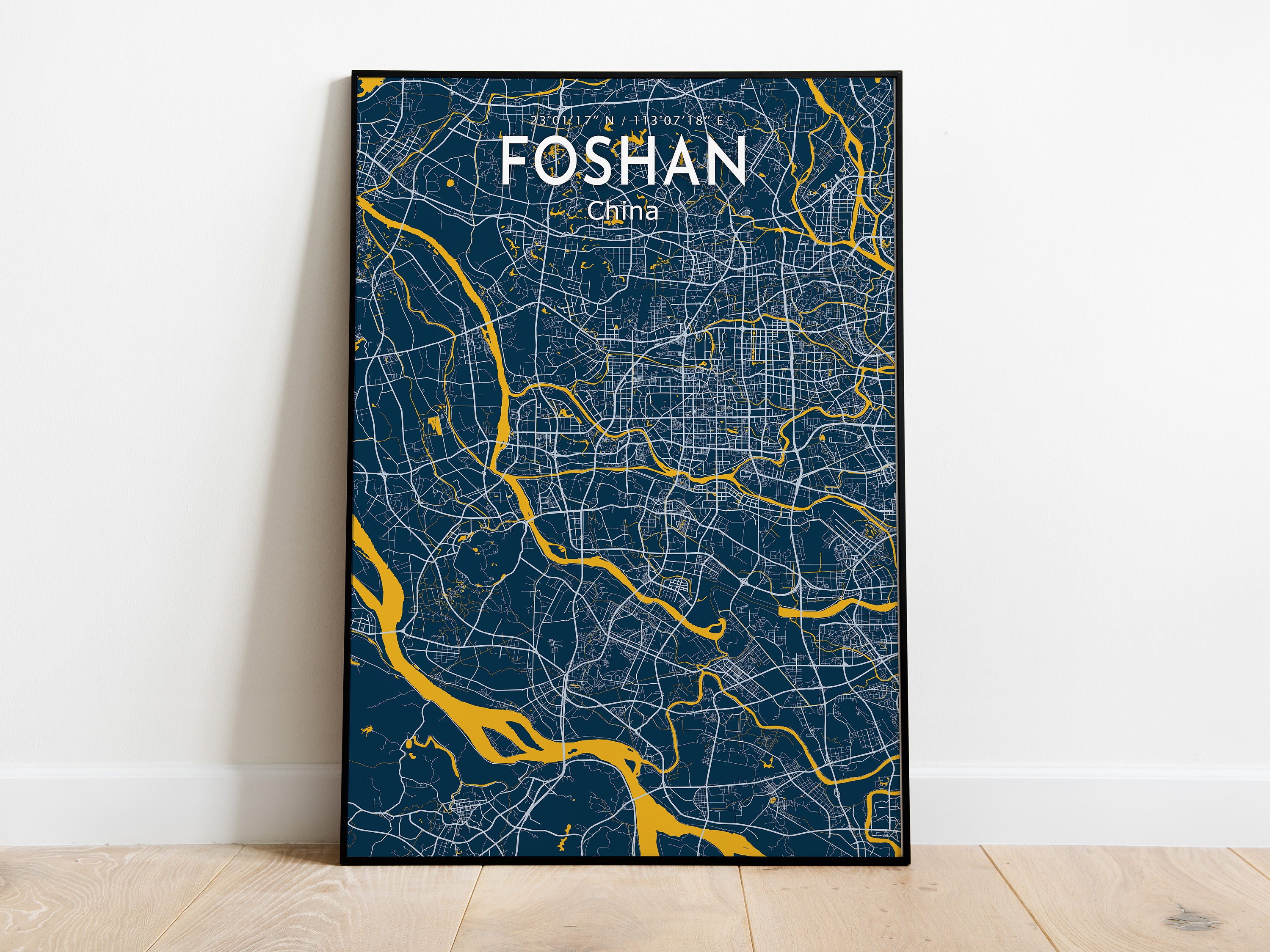 Foshan Blue Map Poster Foshan City Modern Map Print Foshan - Etsy UK