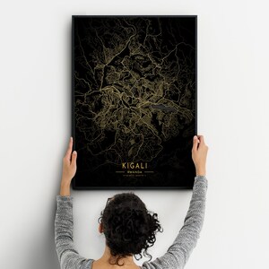 Kigali Map Poster, Kigali City Gold Map Poster, Kigali Canvas, Rwanda ...