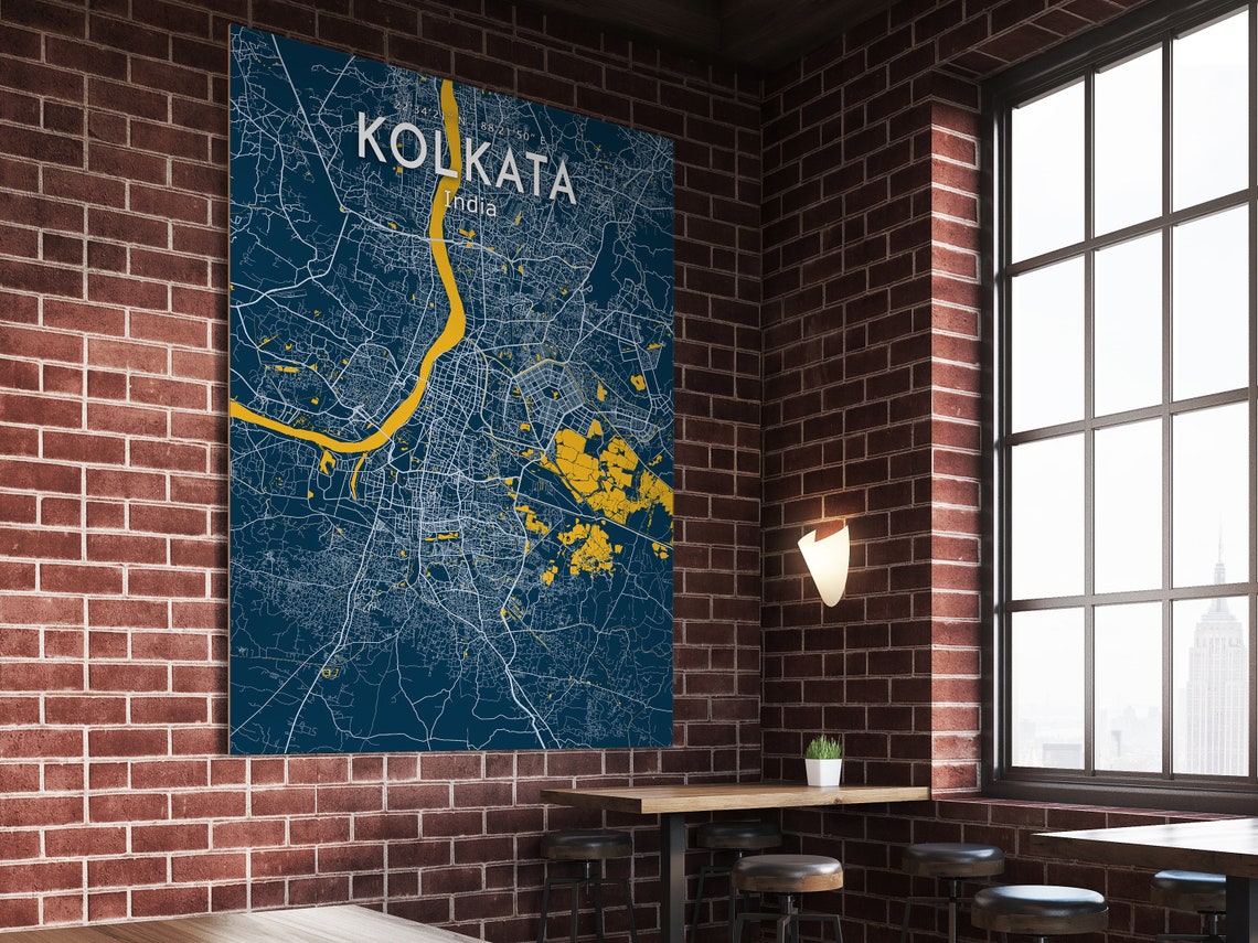 Kolkata Blue Map Poster Kolkata City Modern Map Print | Etsy