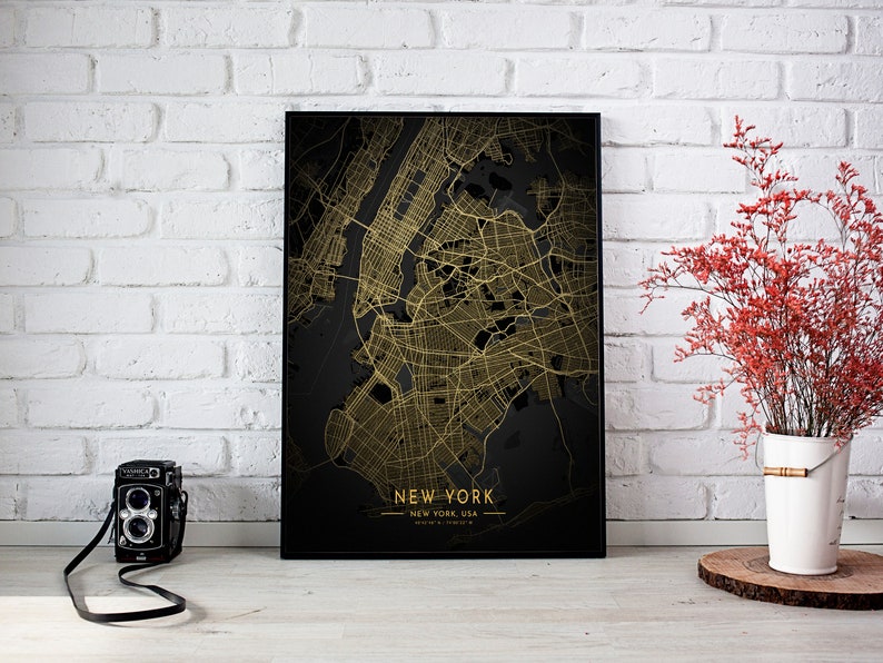 New York Map New York Map Poster New York Gold Map Poster - Etsy
