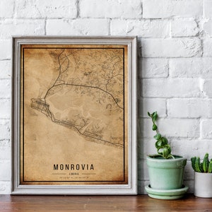 Monrovia Vintage Map Poster, Monrovia Old Map, Grunge Monrovia Map ...