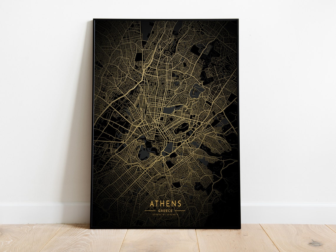 Athens Gold Map Poster Athens City Poster Athens Map - Etsy