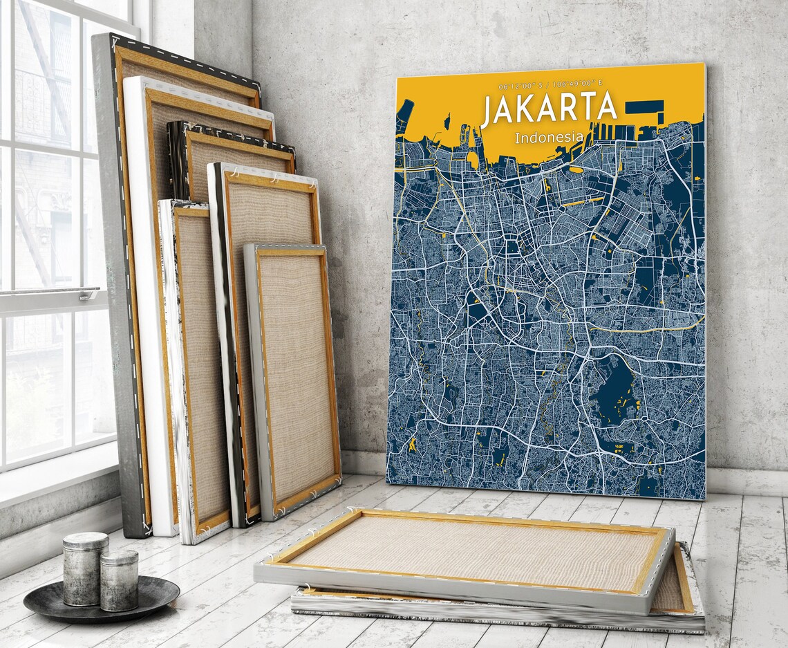 Jakarta Blue Map Poster Jakarta City Modern Map Print | Etsy