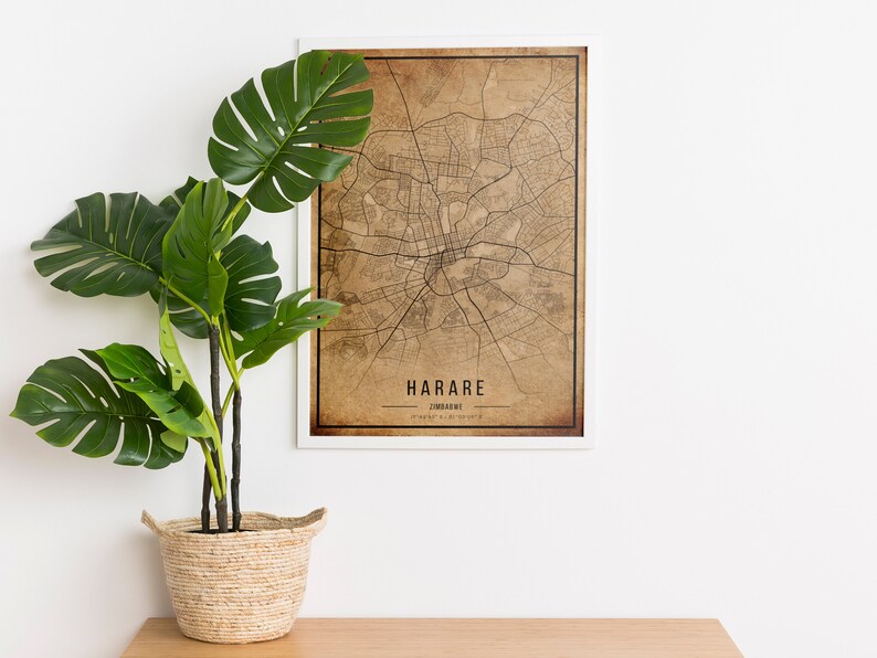 Harare Vintage Map Poster Harare Old Map Grunge Harare Map | Etsy