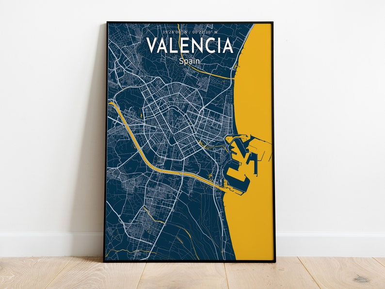 Valencia Blue Map Poster Valencia City Blue Map Poster - Etsy