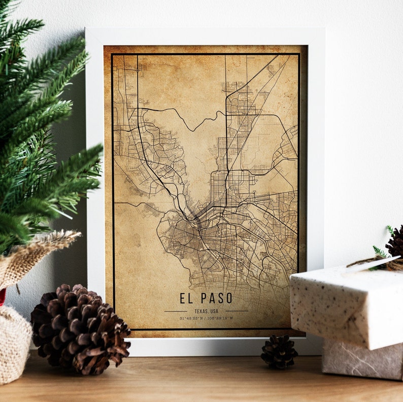 El Paso Vintage Map Poster El Paso Old Map Grunge El Paso | Etsy