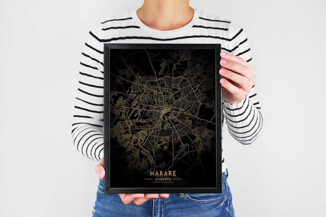 Harare Gold Map Poster Harare City Poster Harare Map | Etsy