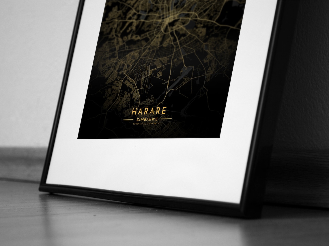 Harare Gold Map Poster Harare City Poster Harare Map | Etsy