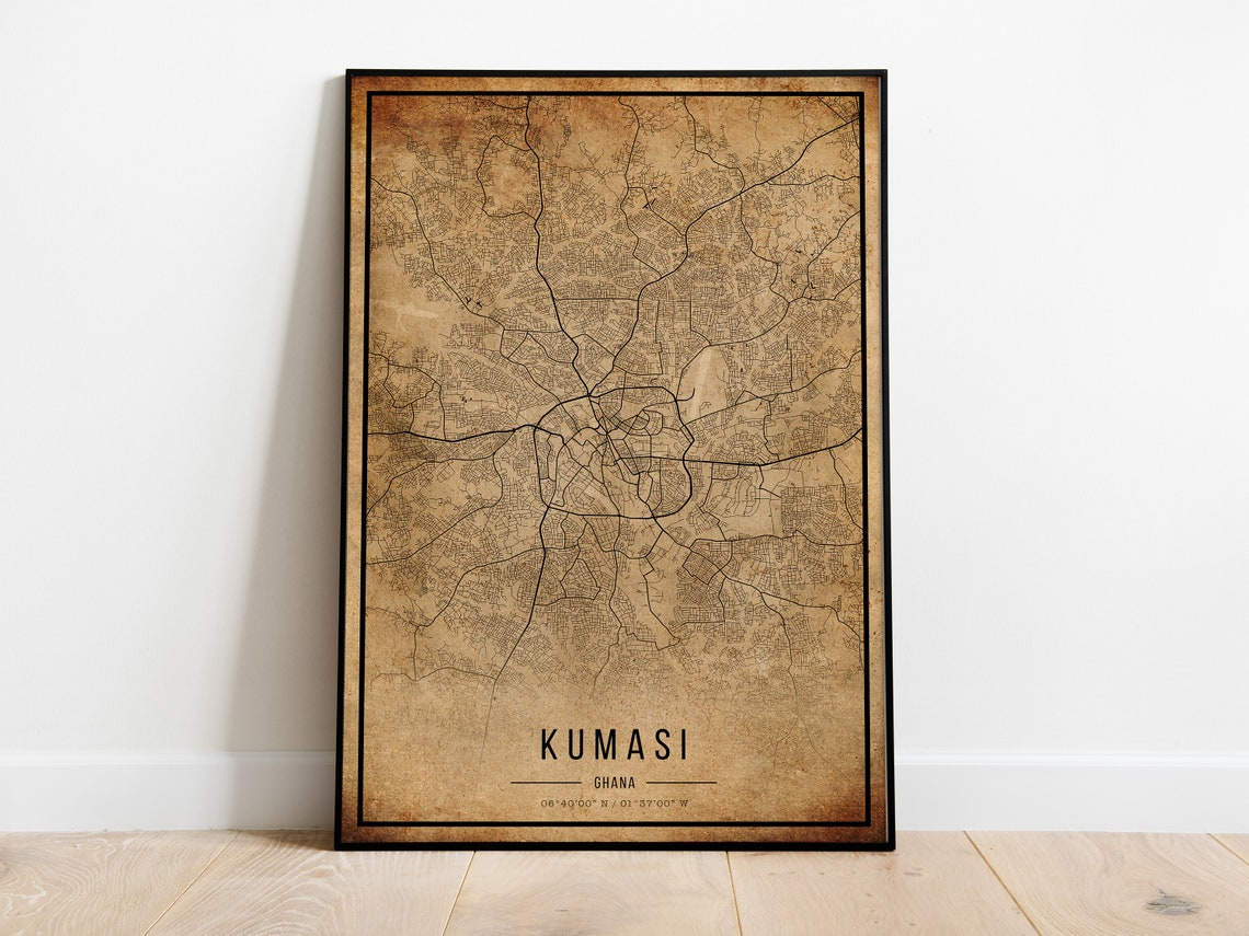Kumasi Vintage Map Poster Kumasi Old Map Grunge Kumasi Map - Etsy
