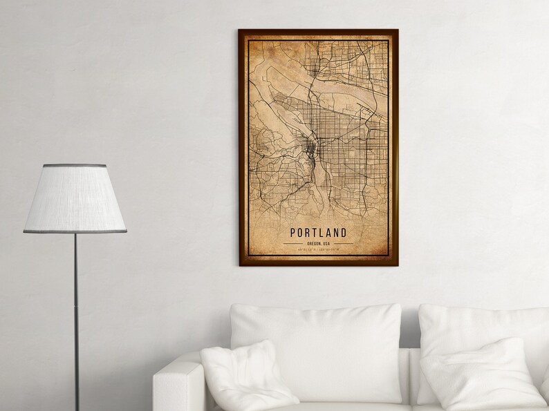 Portland Vintage Map Poster Portland Old Map Grunge Portland - Etsy