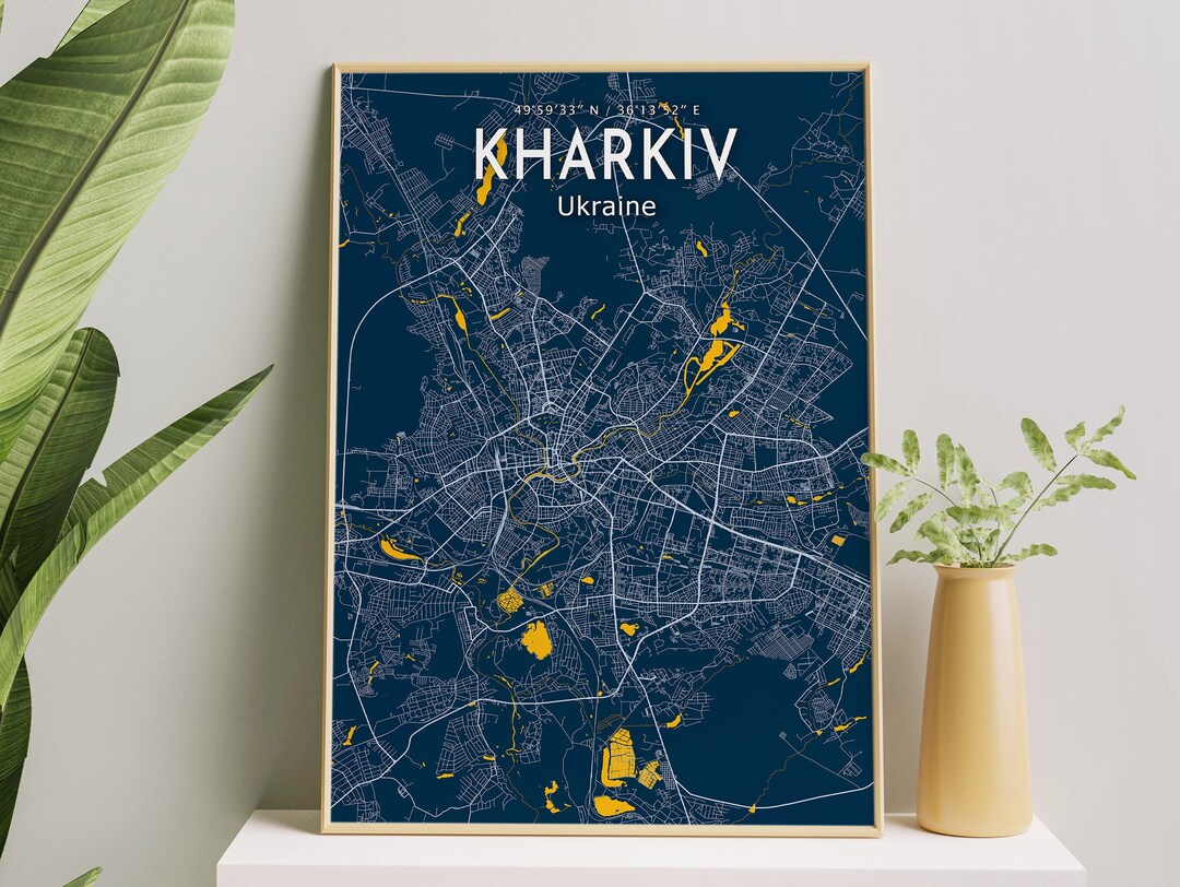 Kharkiv Ukraine Map Print, Blue Cityscape Poster - Etsy
