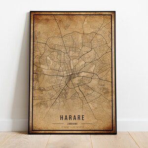 Harare Vintage Map Poster, Harare Old Map, Grunge Harare Map, Harare ...