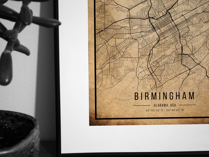 Birmingham Vintage Map Poster Birmingham Old Map Grunge | Etsy