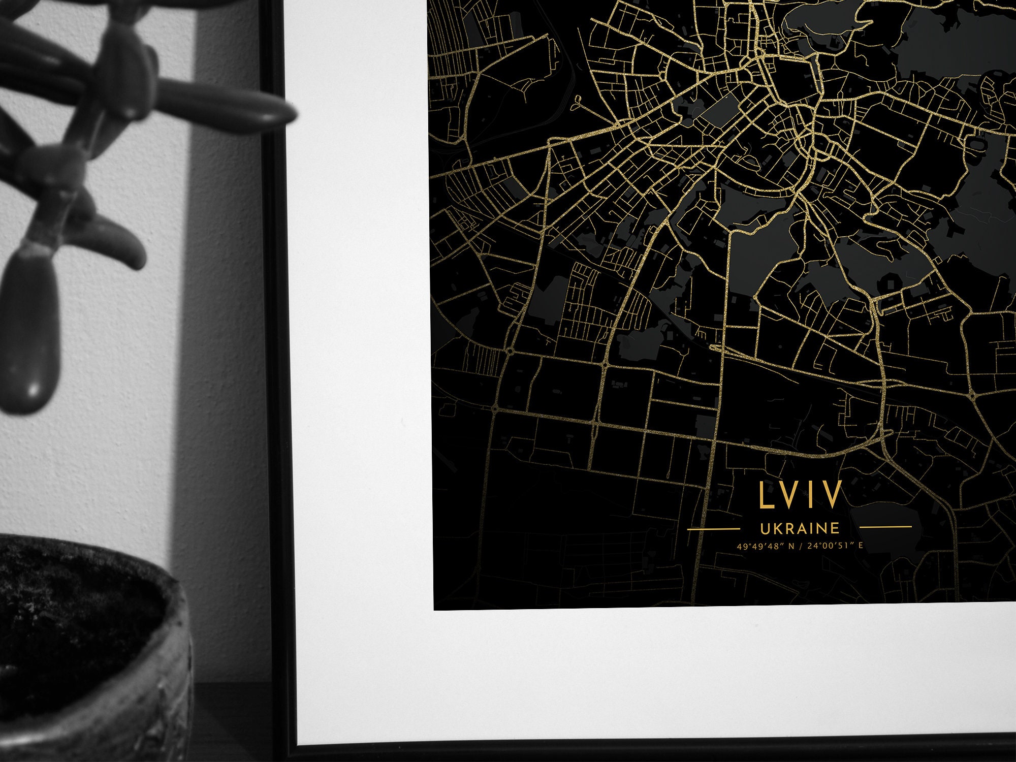Lviv Gold Map Poster, Lviv Black Gold Map Art, Lviv City Map Poster ...