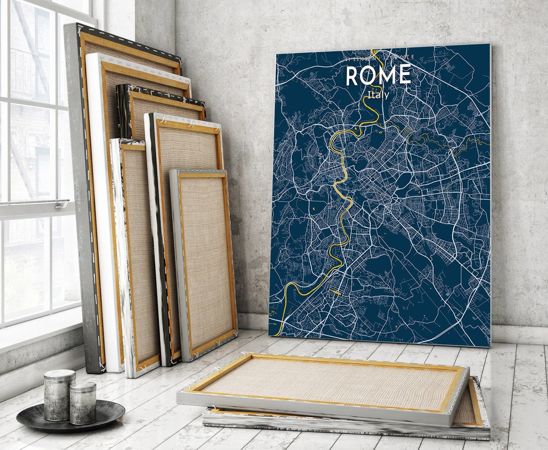 Rome Blue Map Poster, Rome City Blue Map Poster, Rome City Sign, Italy ...