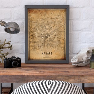 Harare Vintage Map Poster, Harare Old Map, Grunge Harare Map, Harare ...