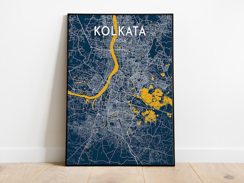 Kolkata Blue Map Poster Kolkata City Modern Map Print - Etsy