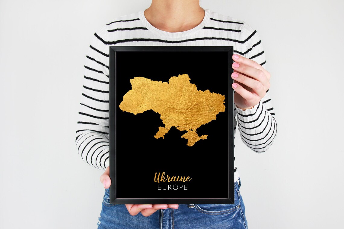 Ukraine Gold Map Poster We Stand With Ukraine Sign Ukraine | Etsy