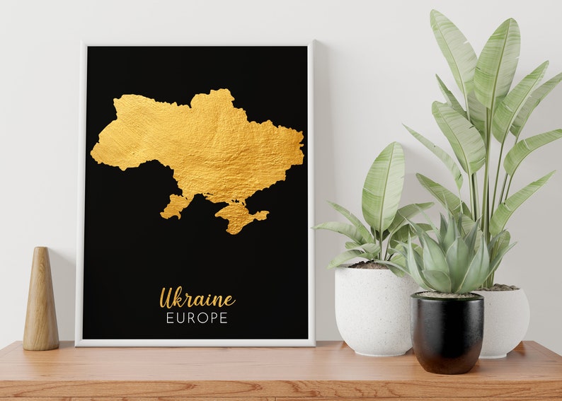 Ukraine Gold Map Poster We Stand With Ukraine Sign Ukraine | Etsy