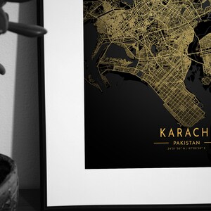 Karachi Map Poster, Karachi City Gold Map Poster, Karachi Canvas ...
