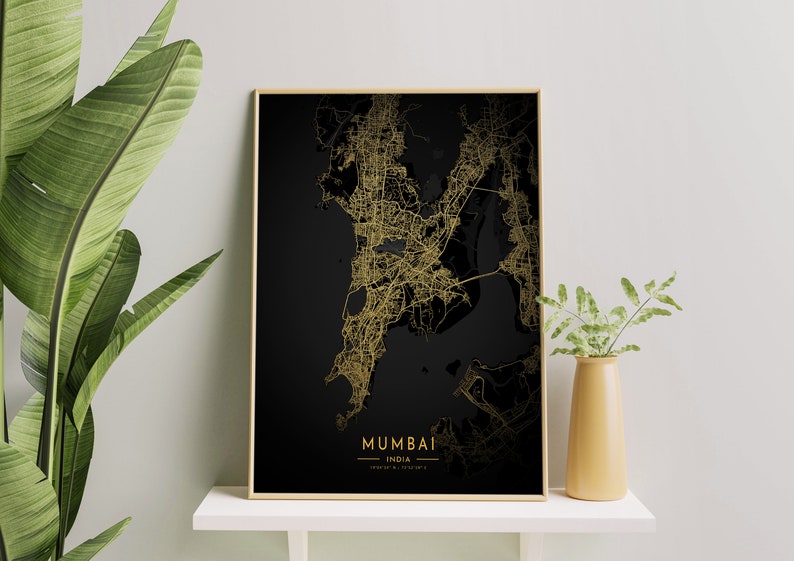 Mumbai India Map Print: Gold Glitter City Canvas - Etsy