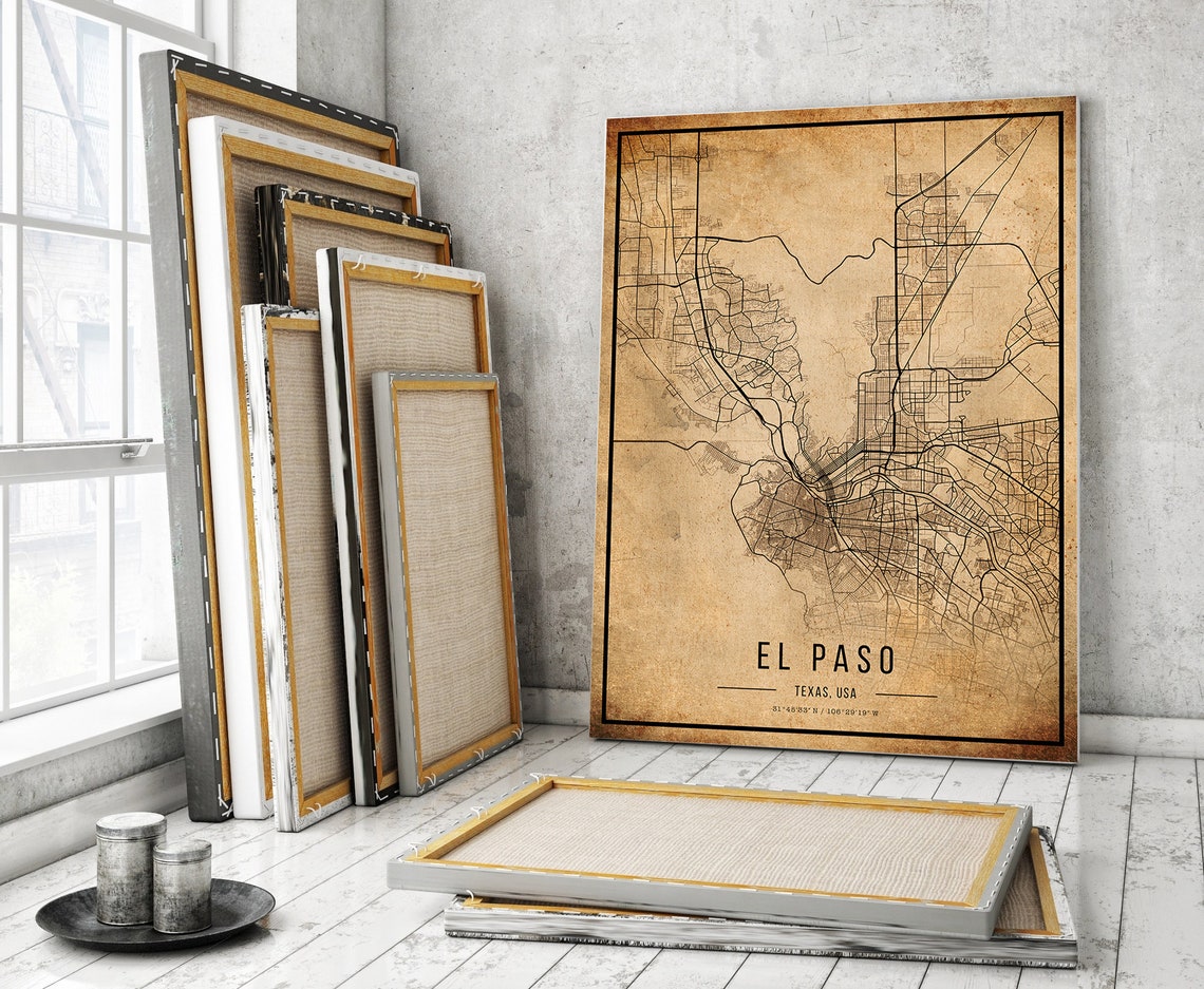 El Paso Vintage Map Poster El Paso Old Map Grunge El Paso | Etsy