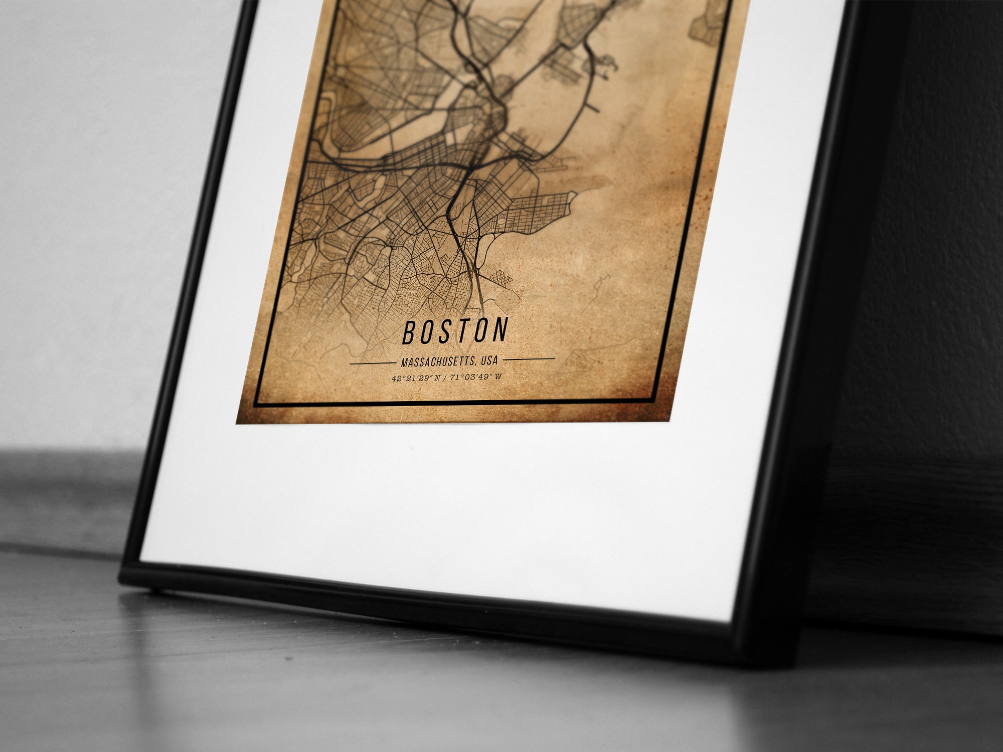 Boston Vintage Map Poster Boston Old Map Grunge Boston Map | Etsy