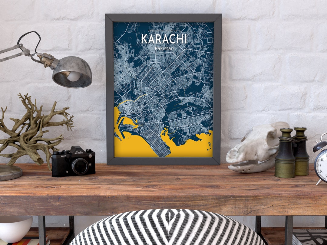 Karachi Blue Map Poster City Modern Print Karachi City Sign Pakistan ...
