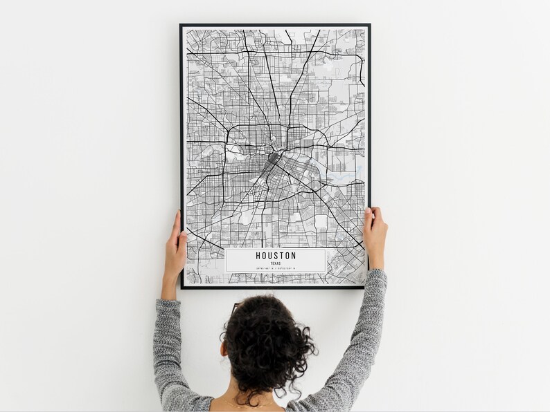 Houston Map Poster Houston City White Map Poster Houston - Etsy